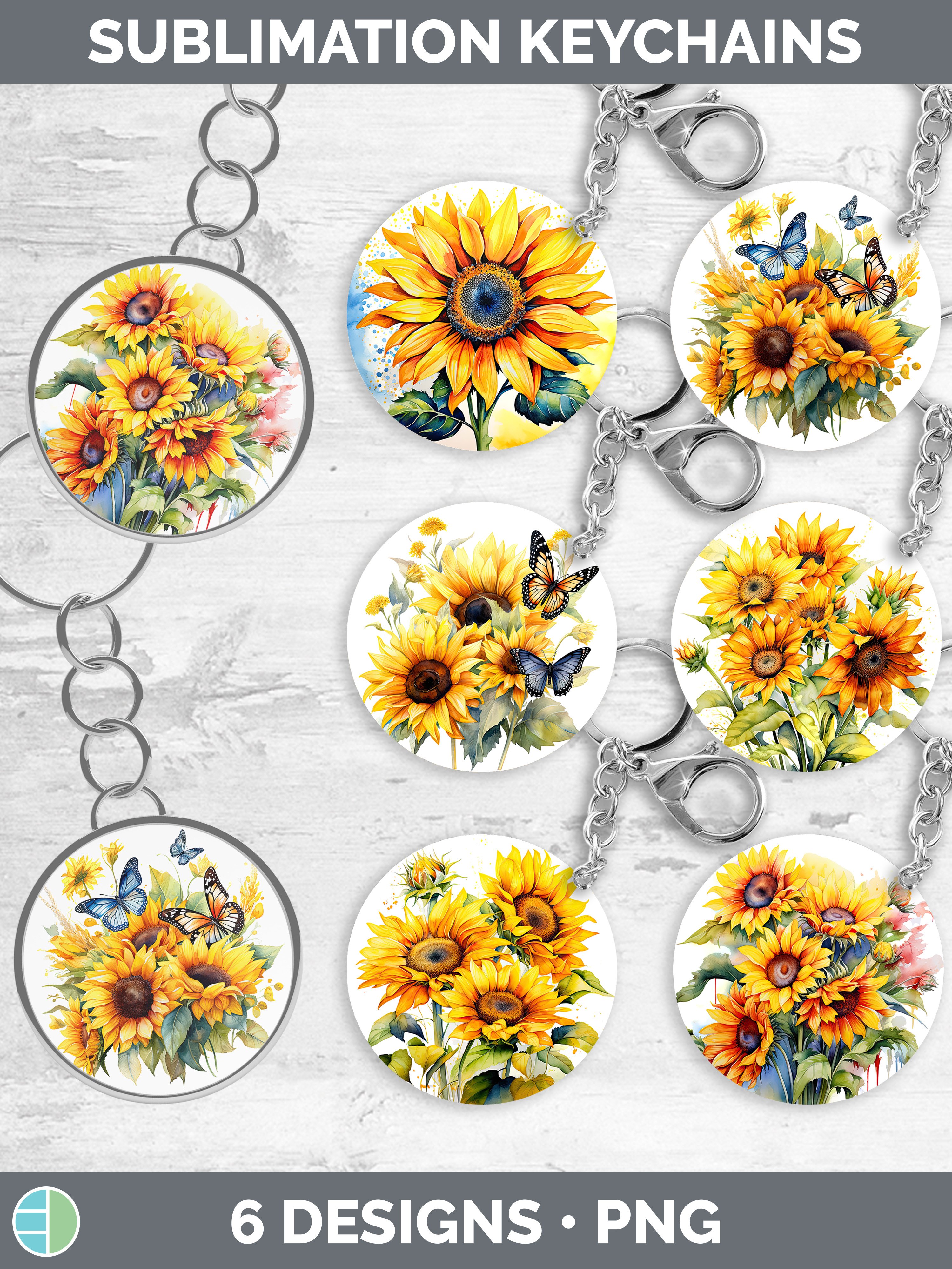 Pretty Sunflower Flowers Keychain | Bundle Keyring Designs