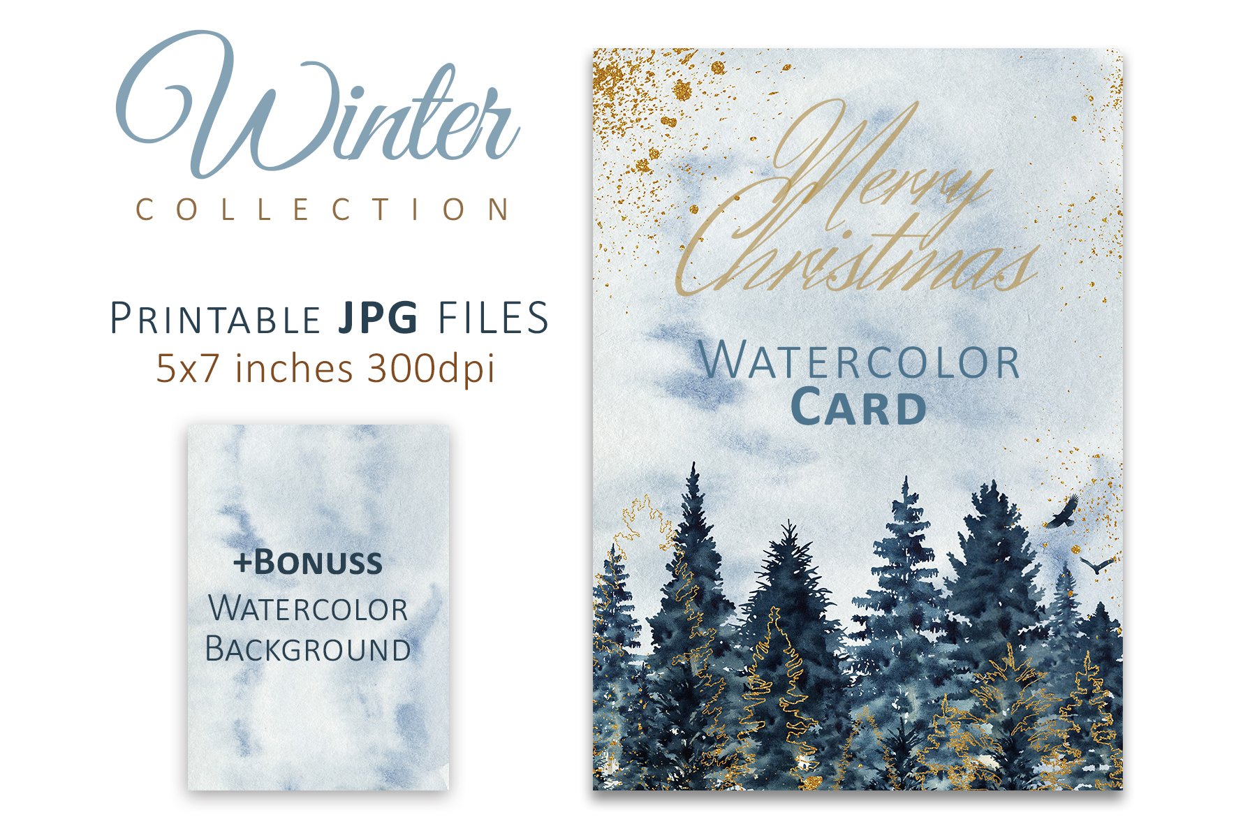 Watercolor Winter Christmas card, printable Forest (1089132)