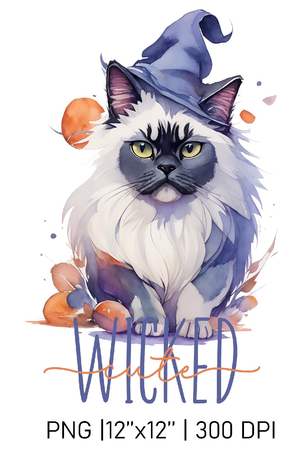 Watercolor birman cat halloween sublimation PNG