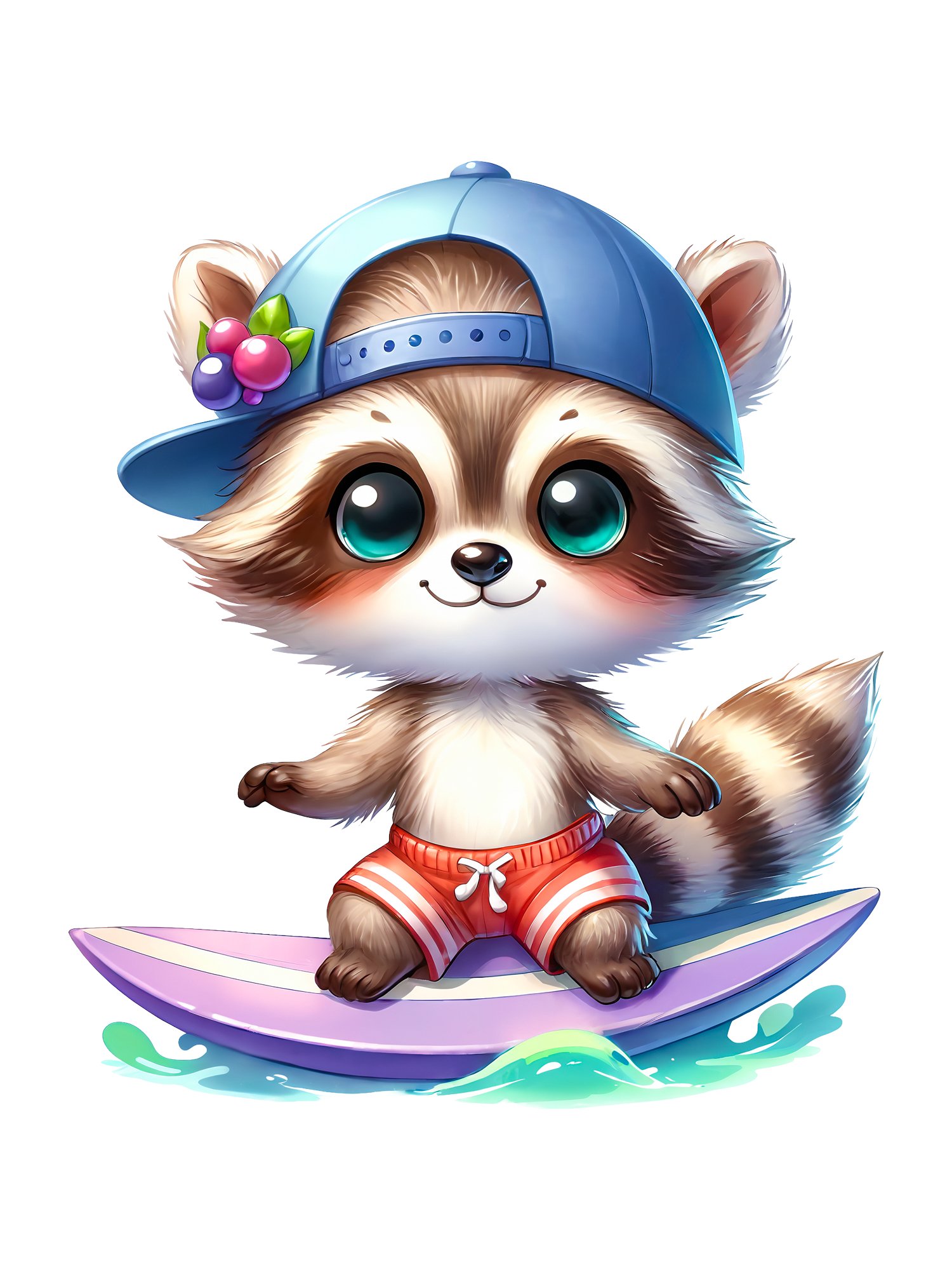 Baby Raccoon Cute Cartoon Surfer Clip Art, Summer, Sea, Png