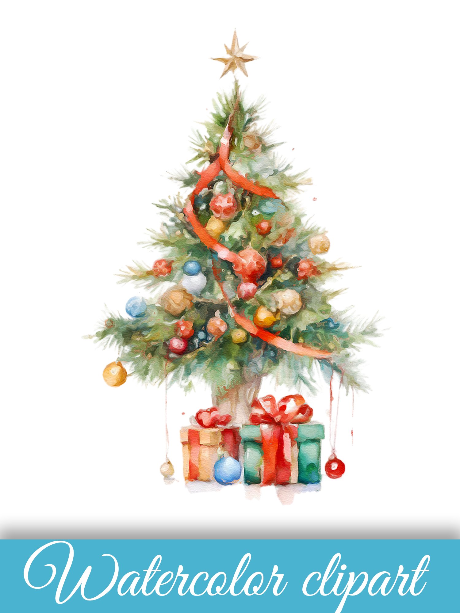 Christmas Tree Sublimation Watercolor Clipart / (3020241)