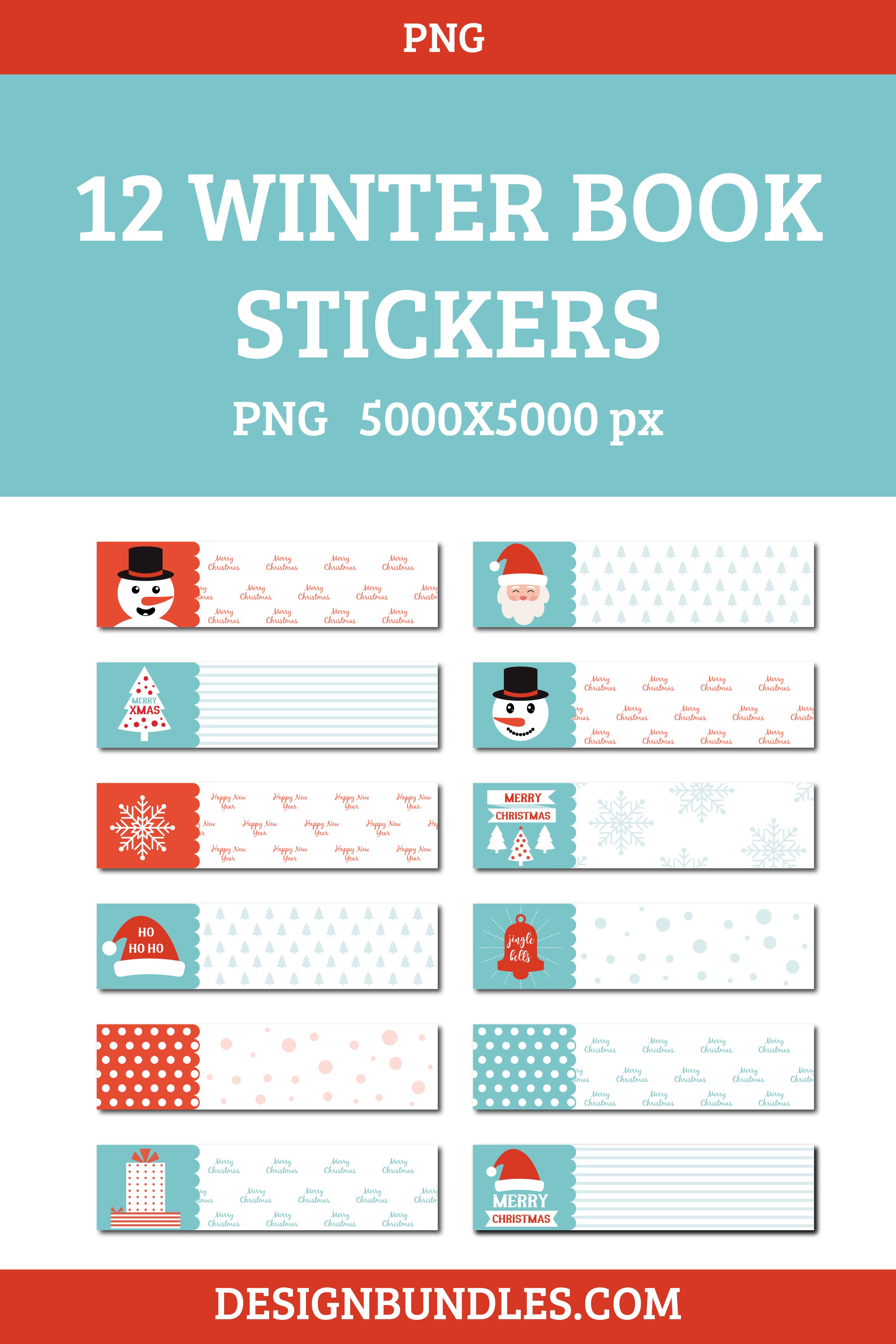 12 Winter stickers bundle PNGs Santa, Snowman, book stickers
