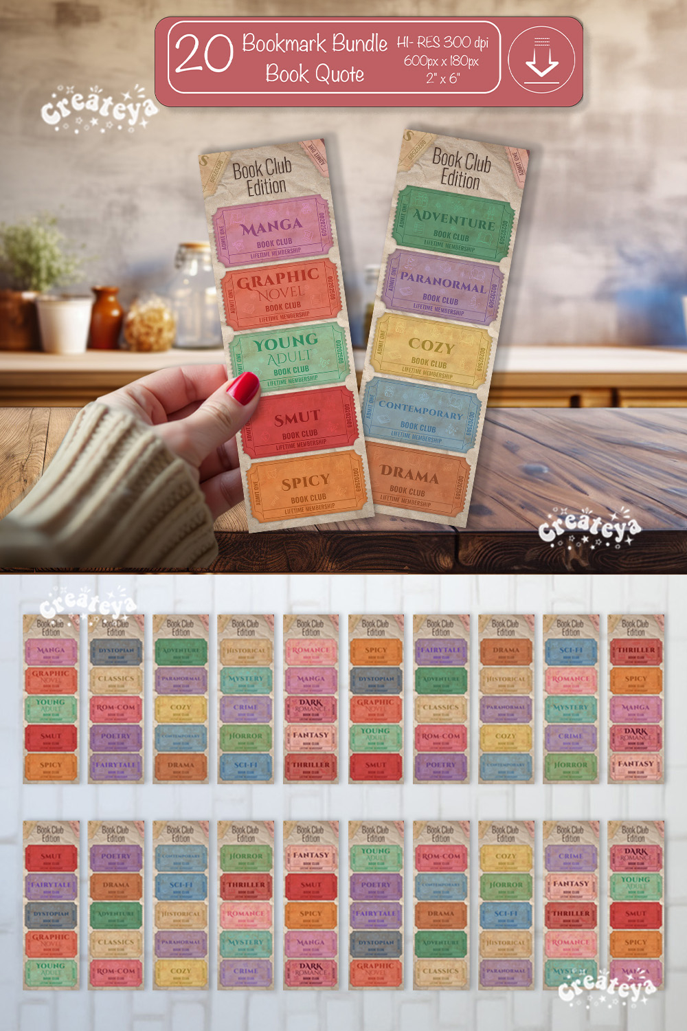 Book Club Ticket Bookmark Bundle printable Reading Tickets