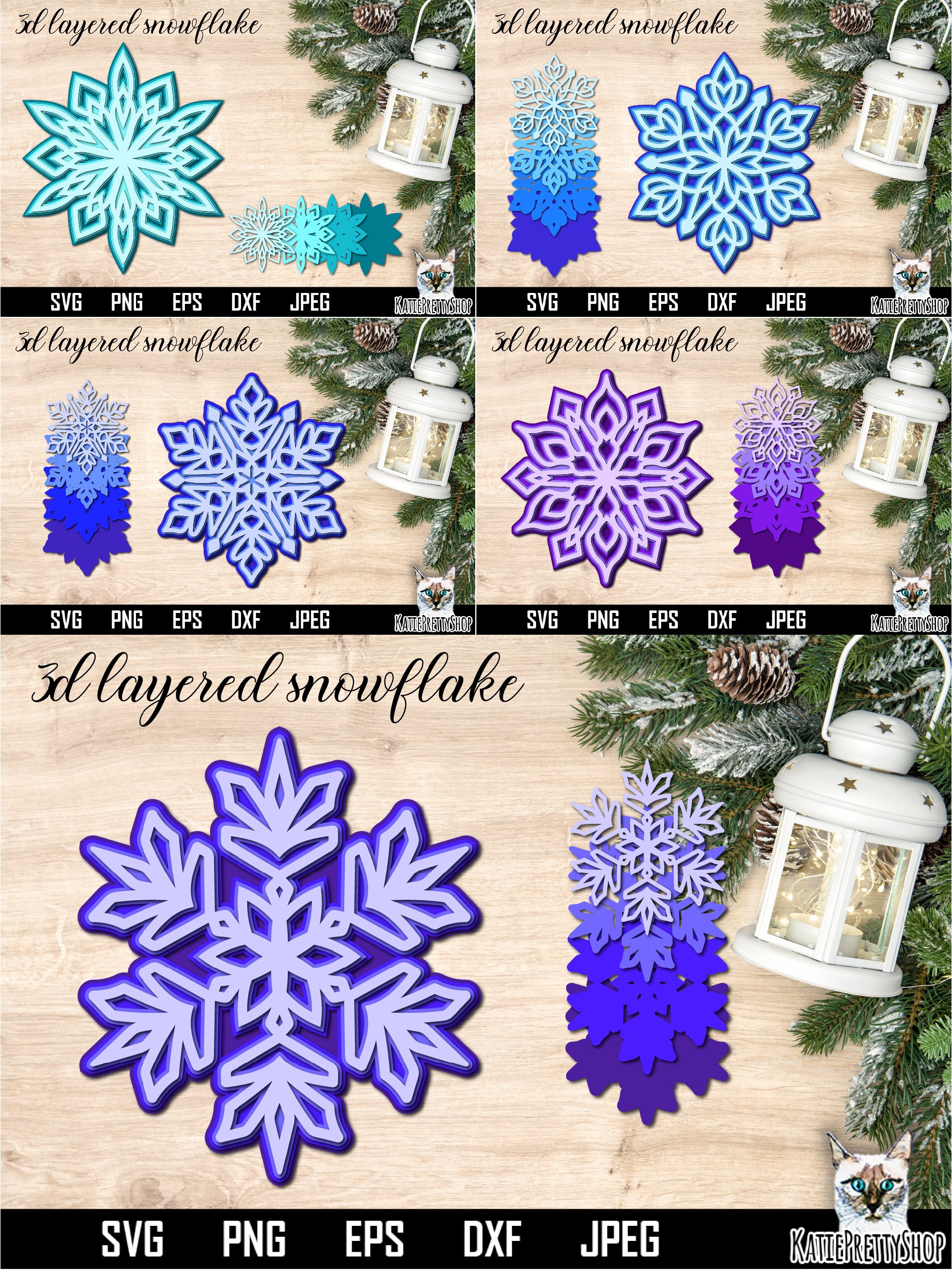 Premium paper cutting files SVG bundle, Christmas snowflakes
