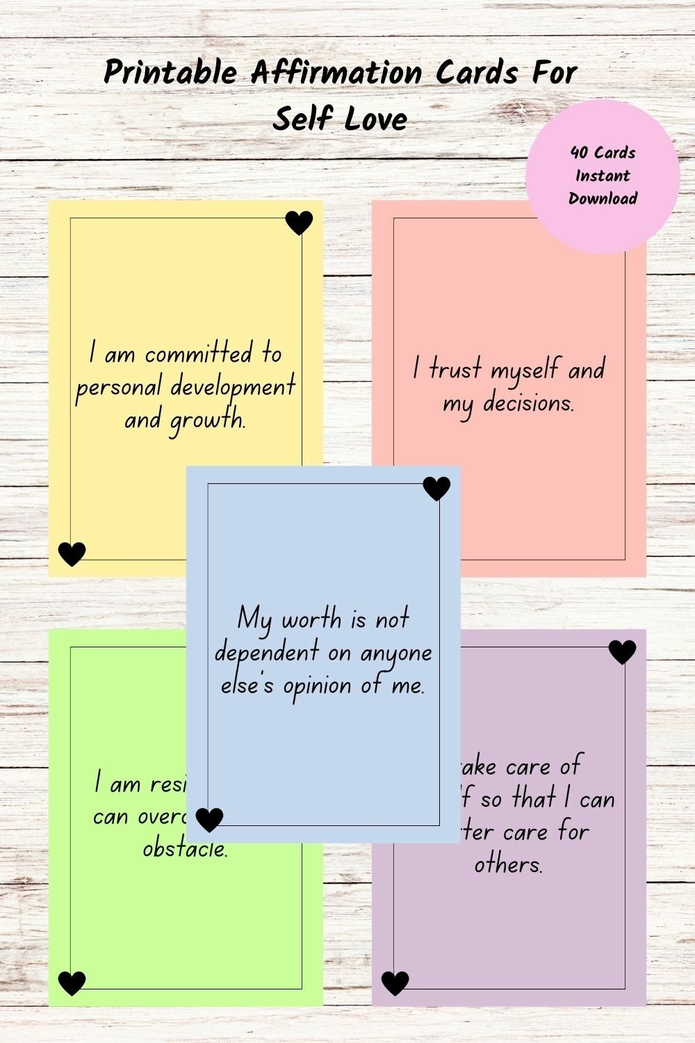 40 printable words of affirmation cards for self love