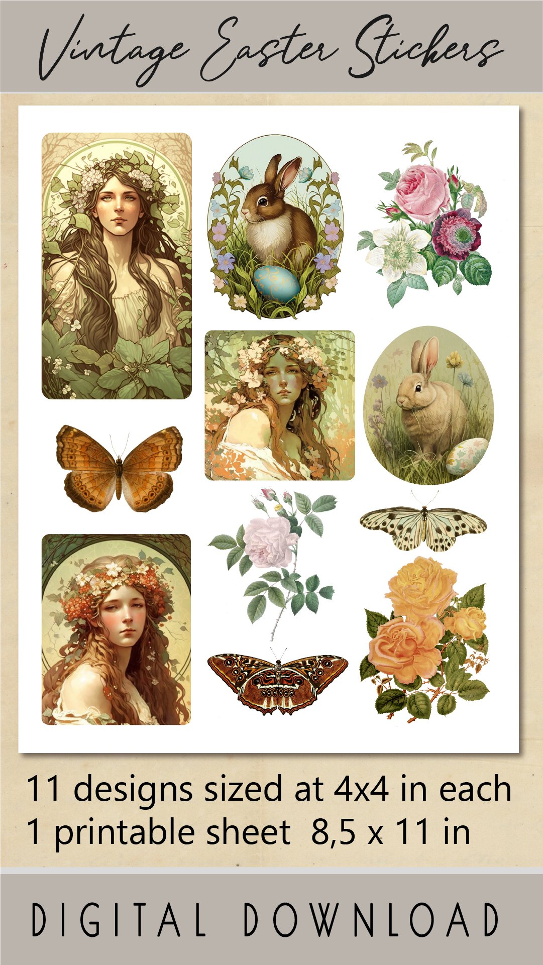 Easter Bunny Printable Stickers Easter Vintage Scrapbooking