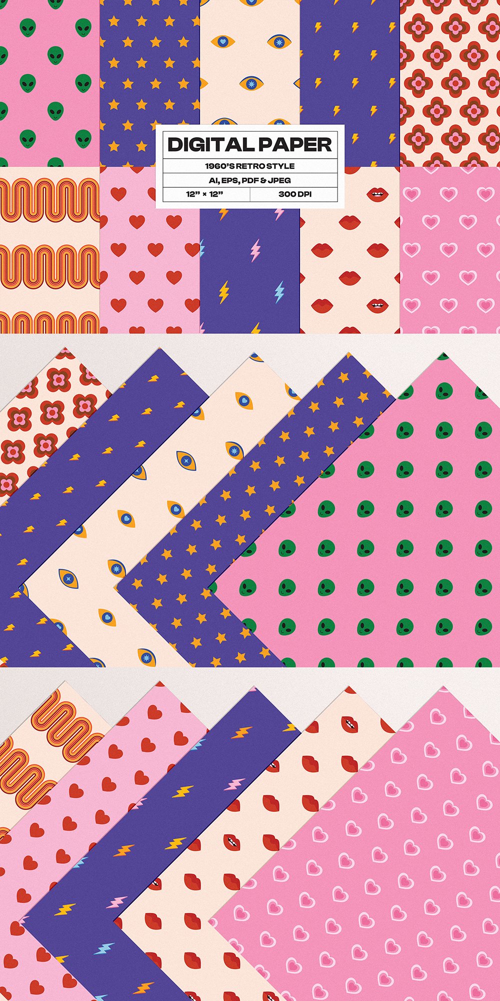 Retro Digital Paper Set | 60s, 70s Groovy (2271922)