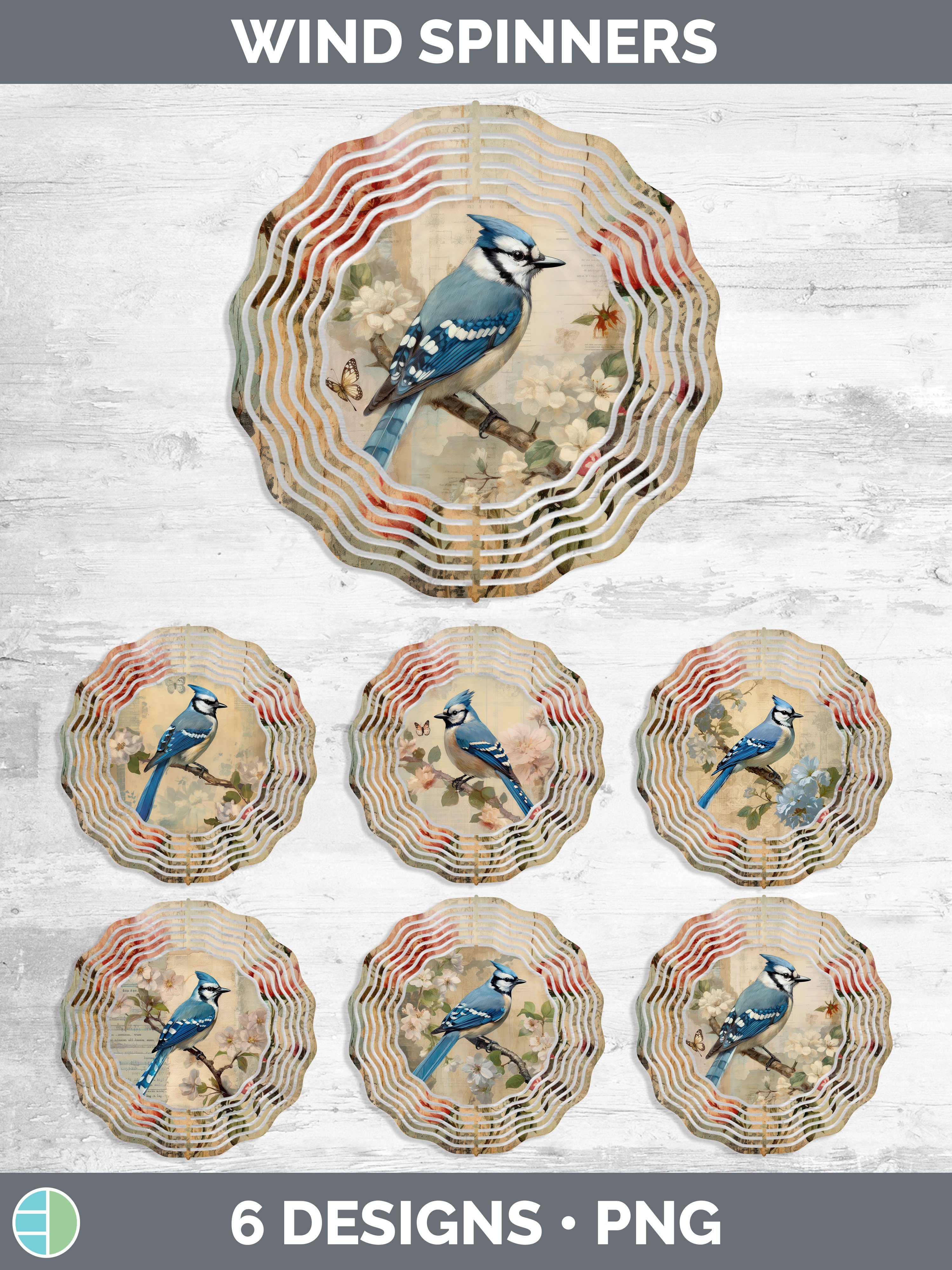 Vintage Blue Jay Bird Wind Spinner | Sublimation Spinner Des