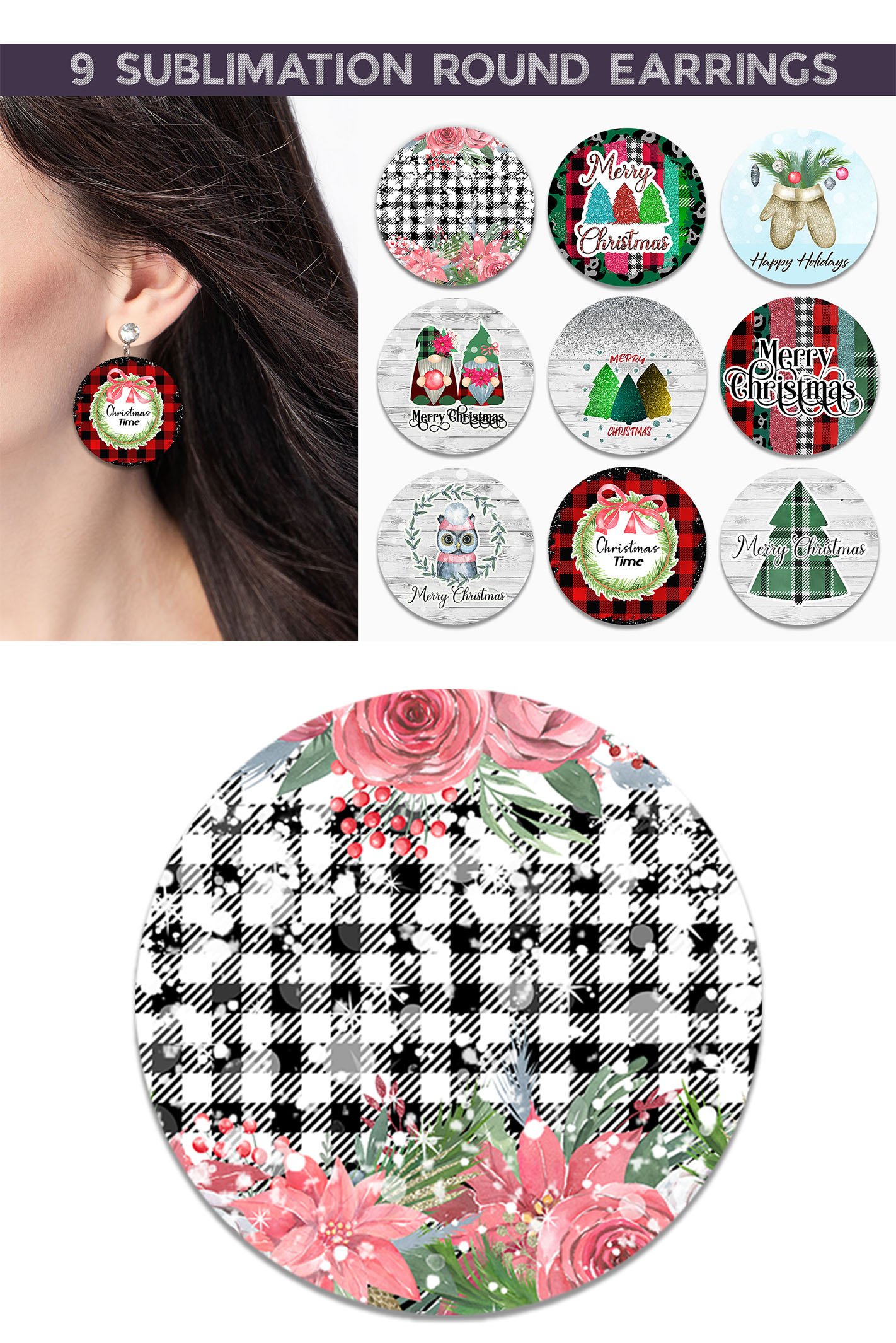 Christmas Earrings Sublimation | Round Earrings Bundle