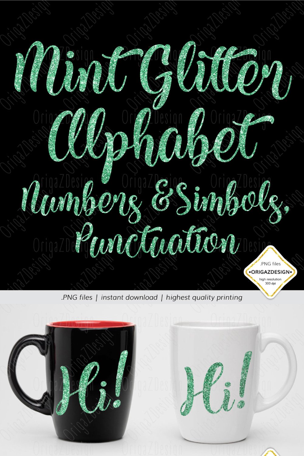 Mint Glitter Alphabet, Glitter letters numbers clip art PNG