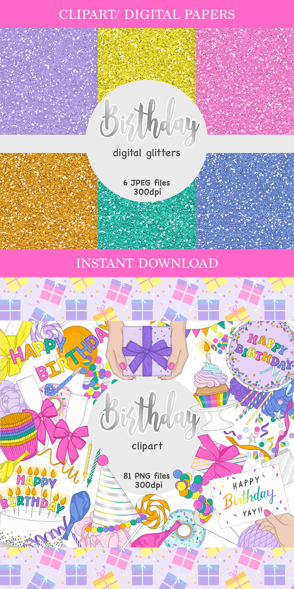 6 Birthday Glitter Textures | Sparkle Digital Paper