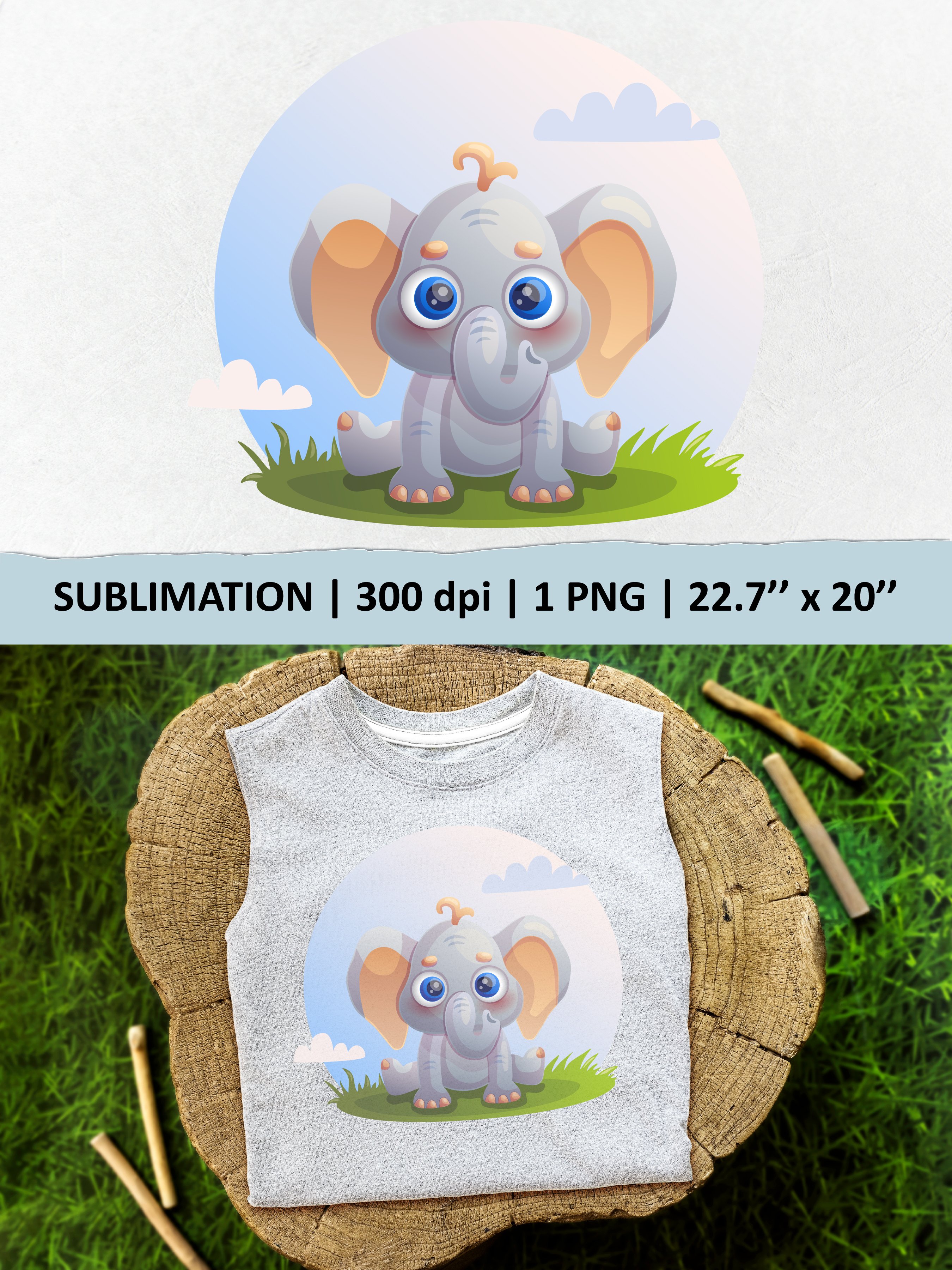 Cute Elephant sublimation design - 1 PNG