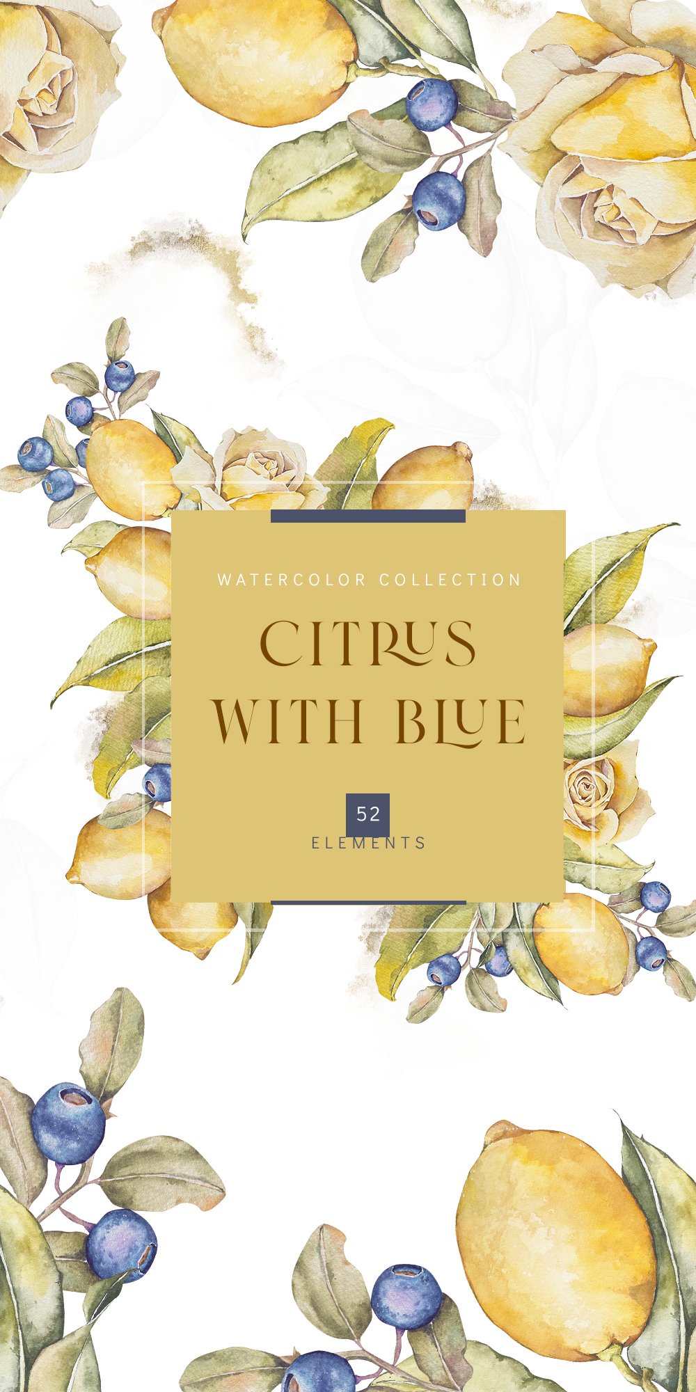 Watercolor lemon and blueberry clipart