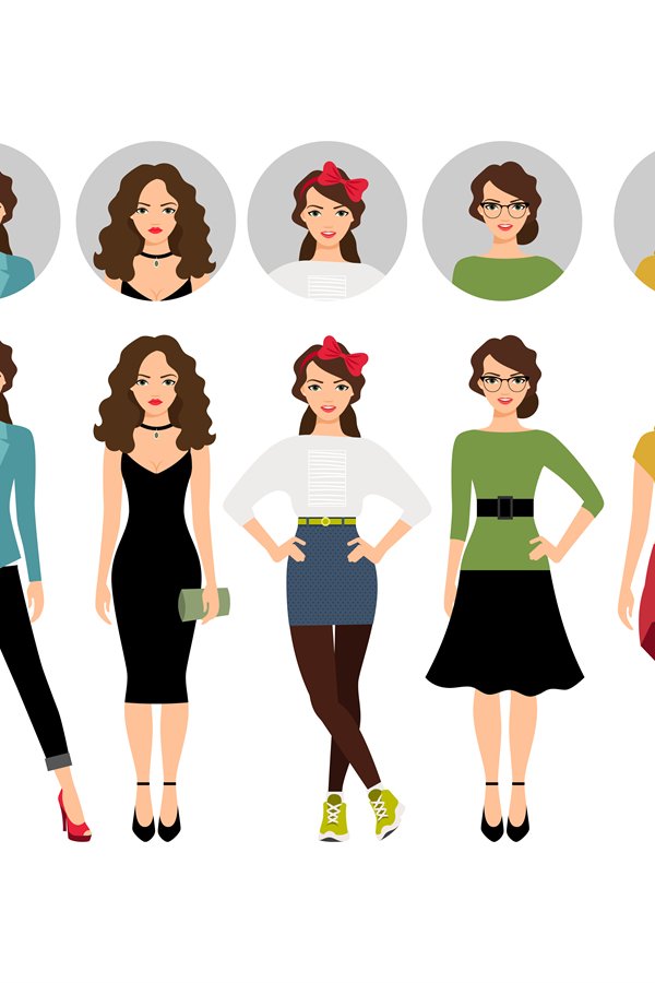 Female model in different style clothes