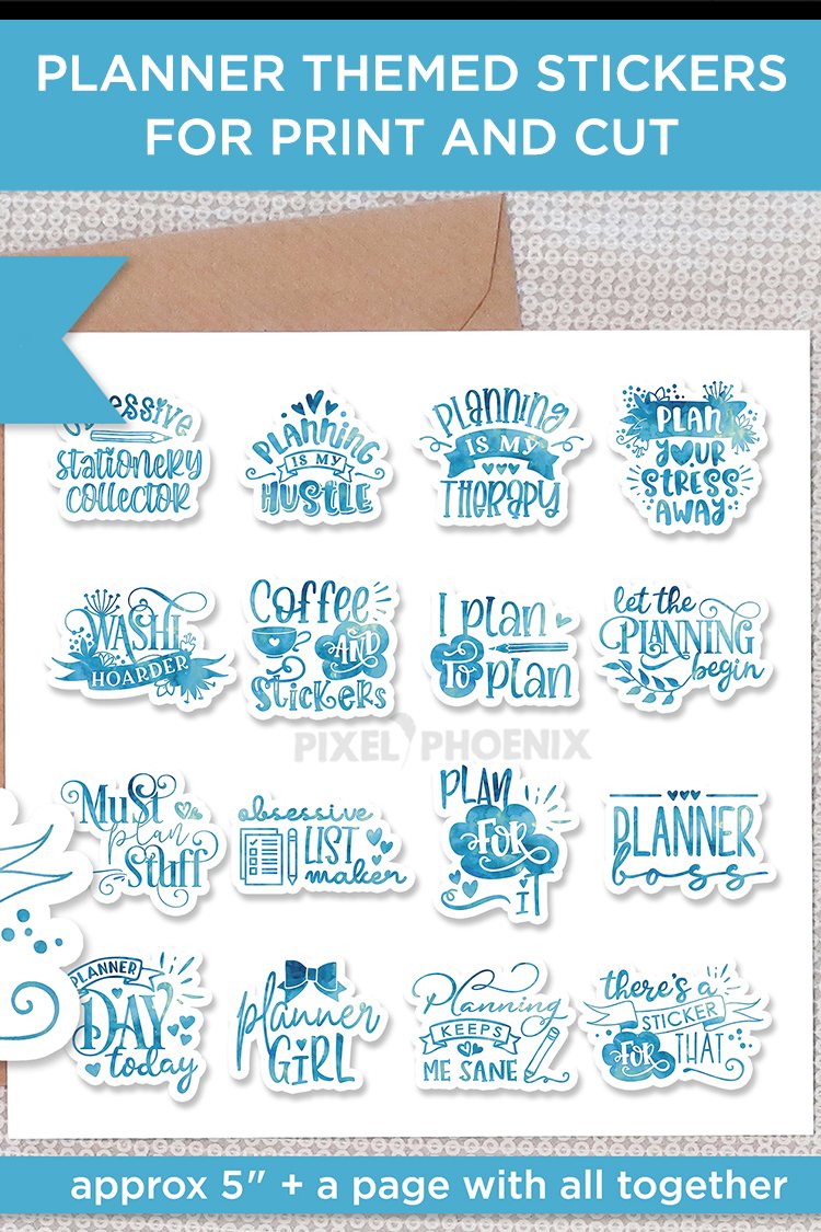 Blue Planner Stickers for Print and Cut with offset