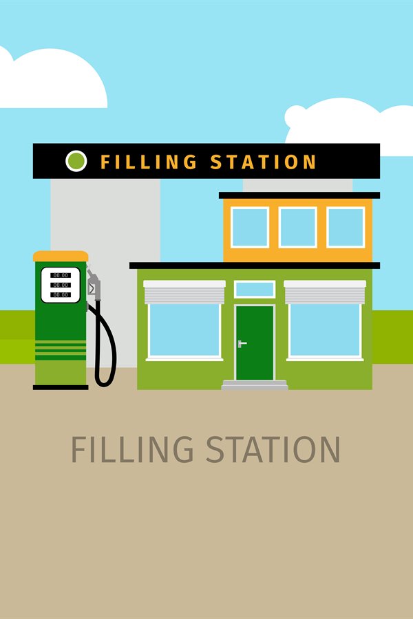 Colored filling station building illustration