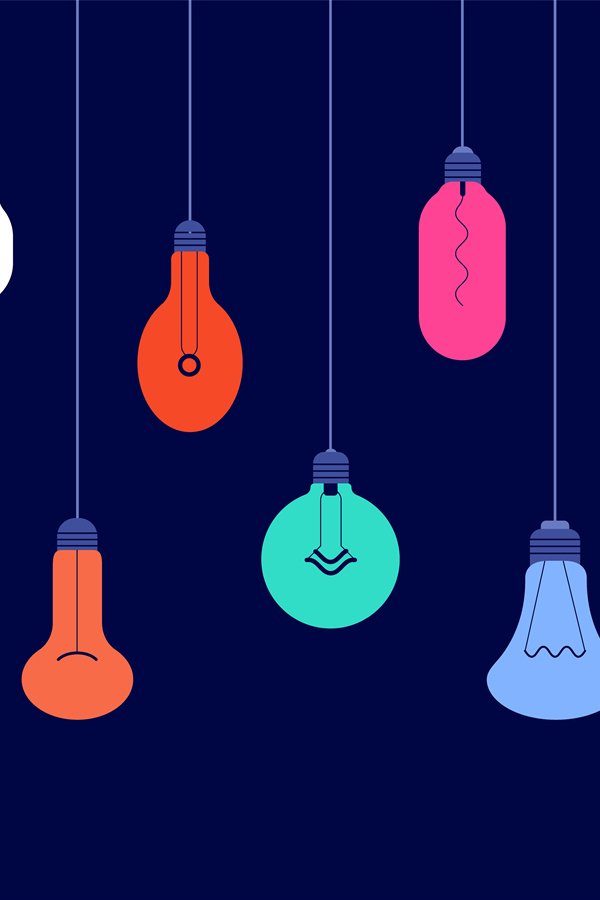 Hanging light bulbs. Creative ideas and lighting energy tech