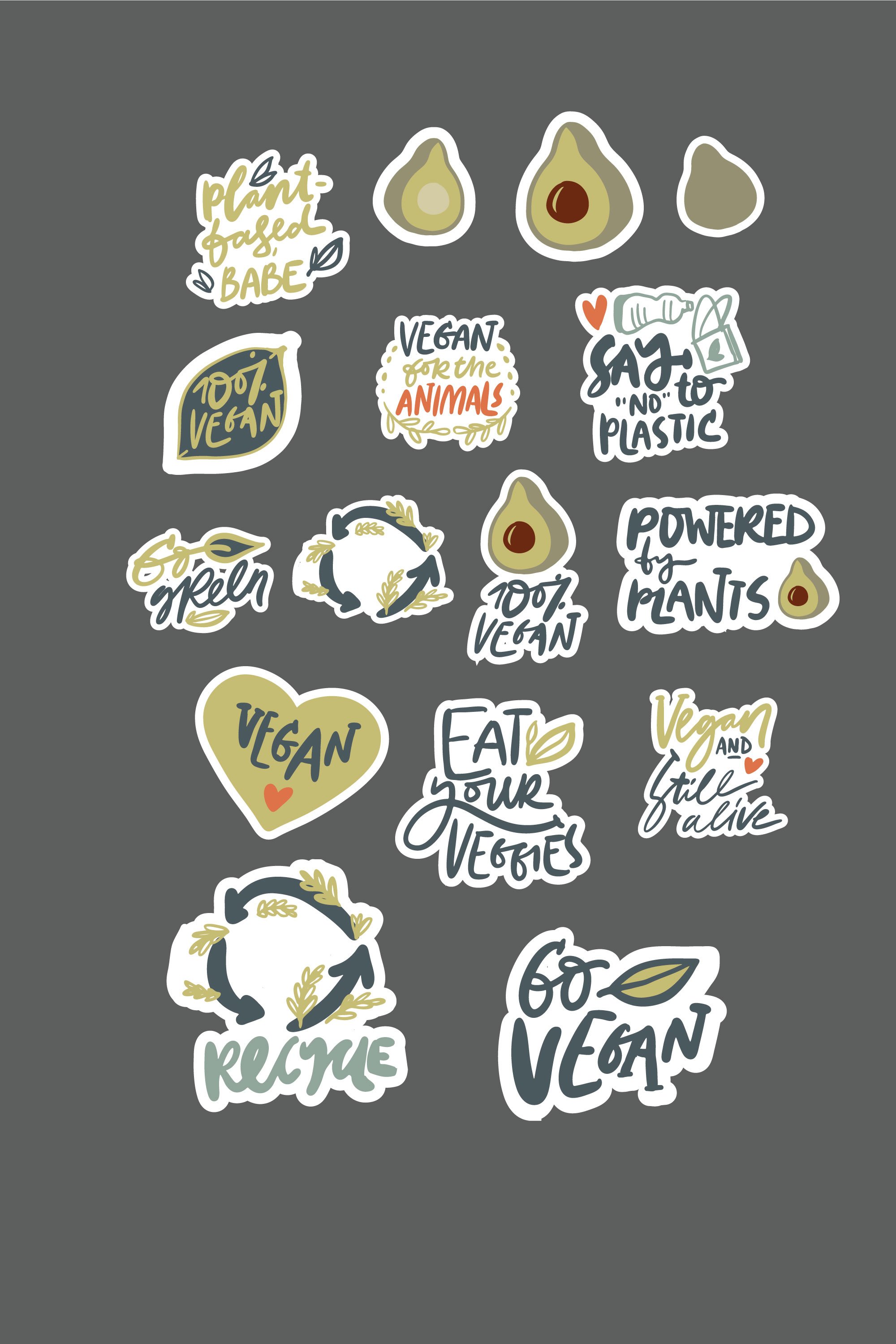 Stickers for planners. Vegan. Avocado. Healthy food