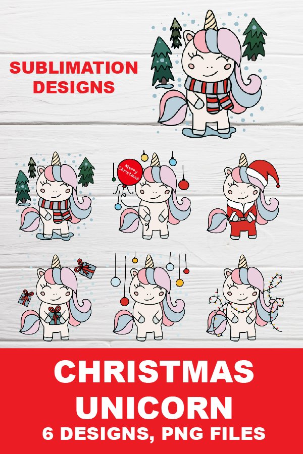 Christmas Unicorn Sublimation Designs