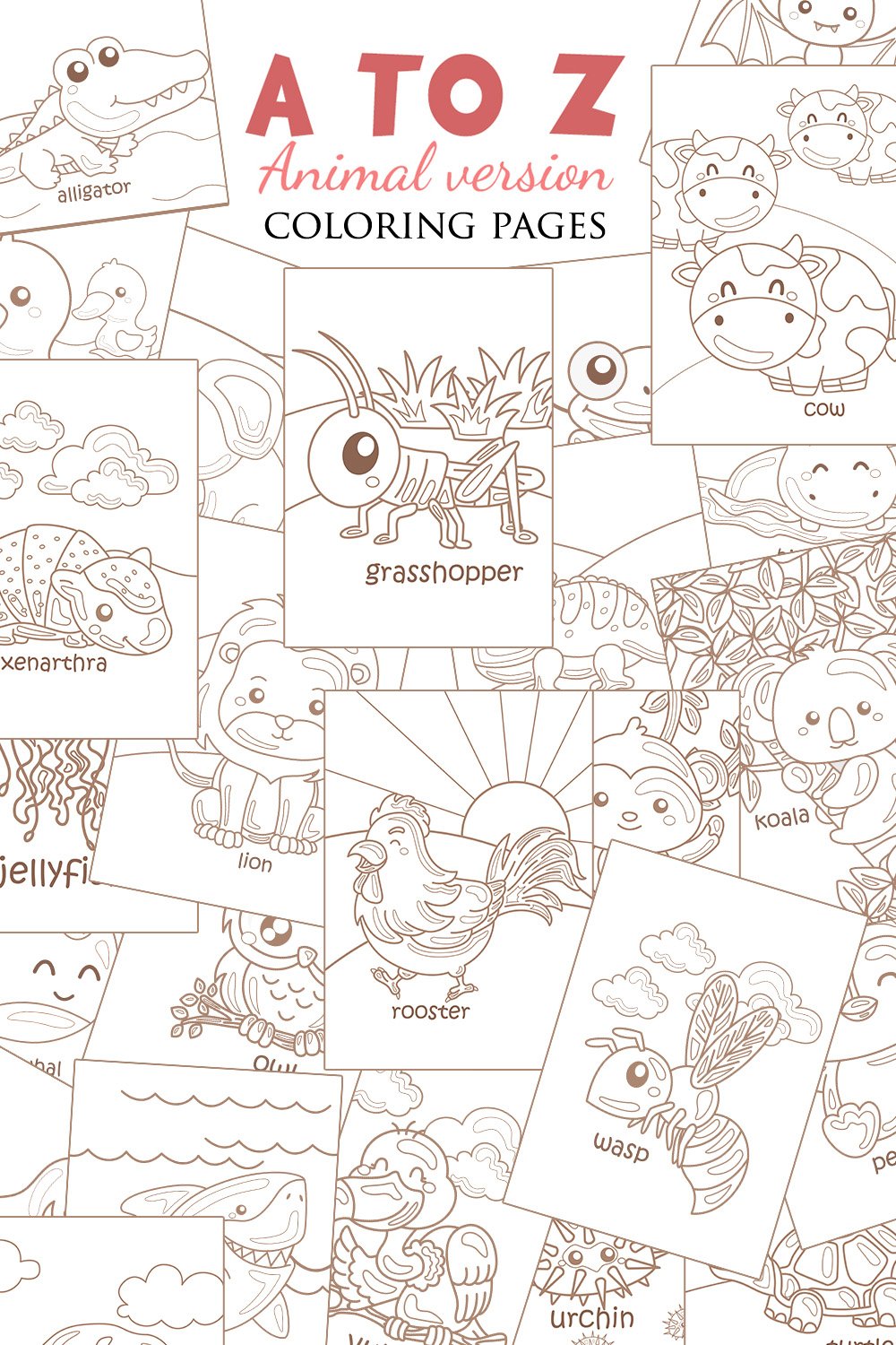 Alphabet A to Z Animal Vocabulary Cartoon Coloring Activity