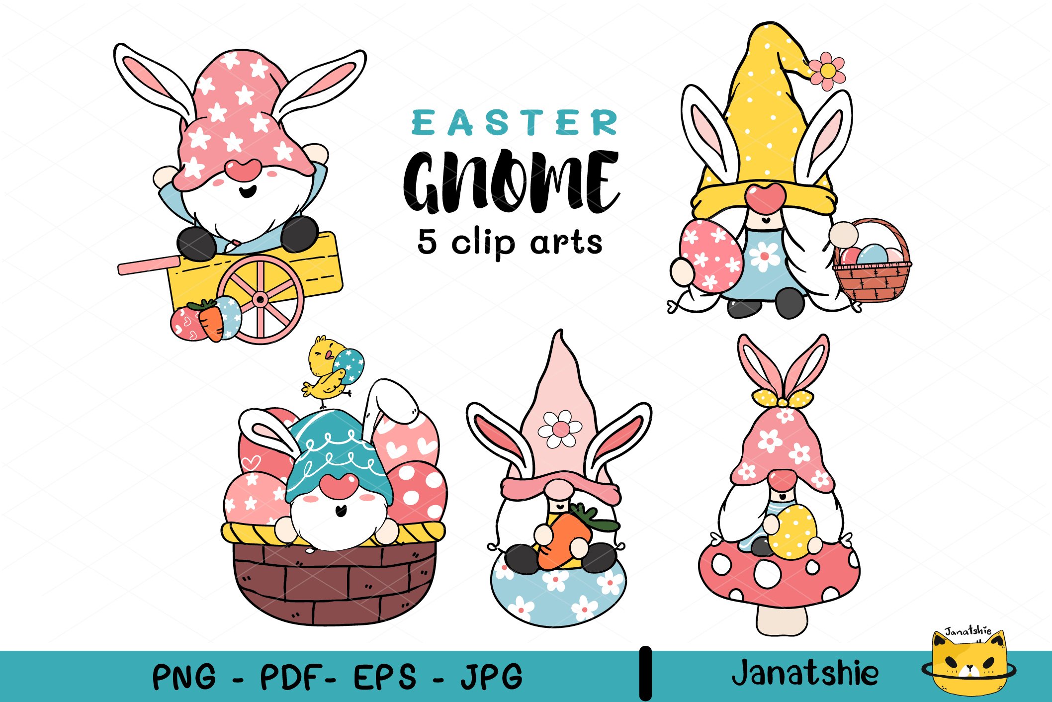 Cute Easter Gnome Clip Art, Gnome Easter Bunny, (1222083)