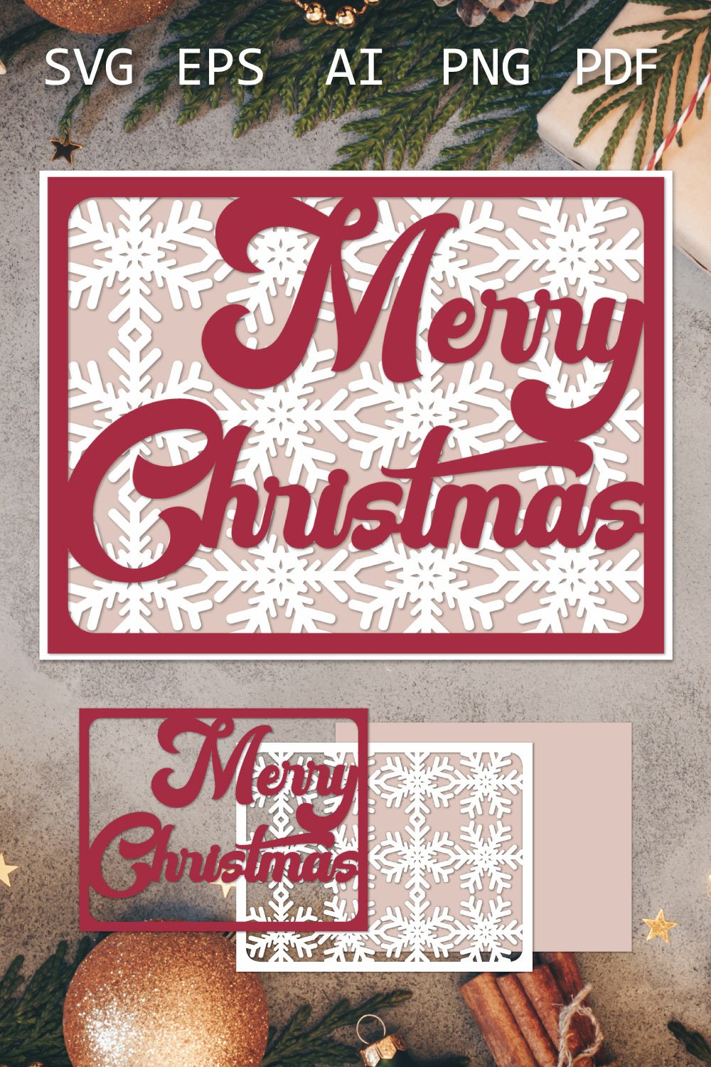 Christmas 3D card, Merry Christmas layered papercut template