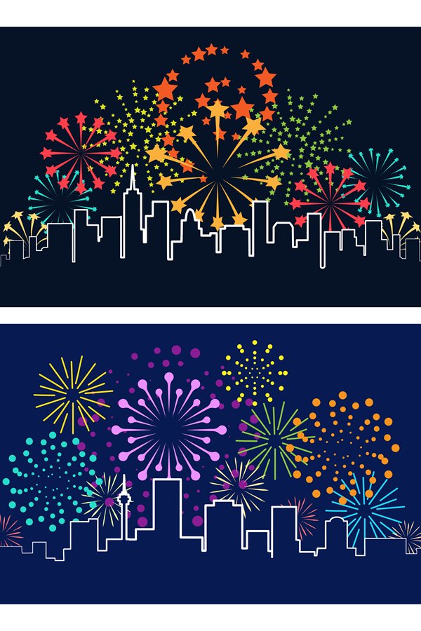 Fireworks city skyline
