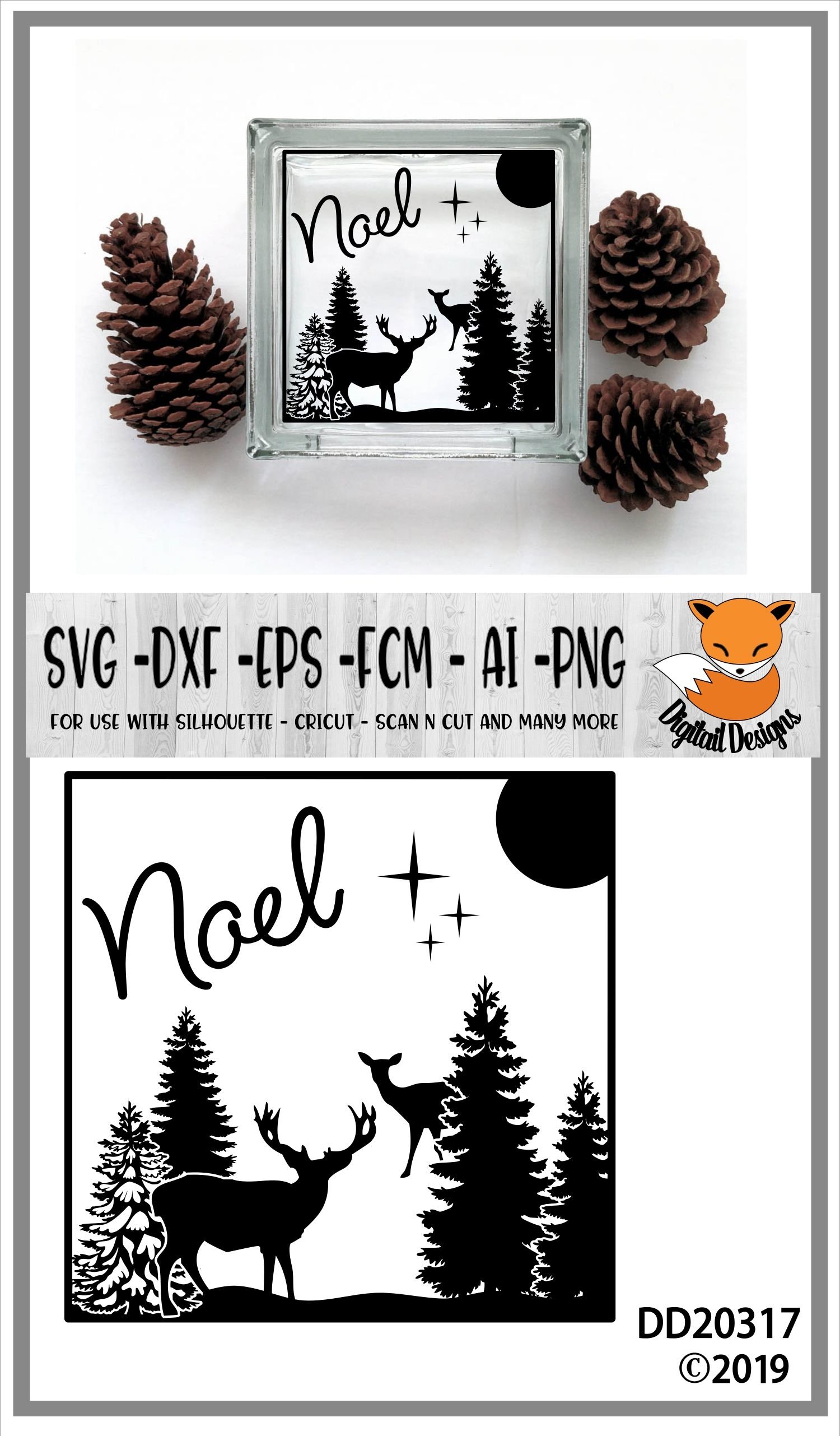 Glass Block Winter Forest Scene Christmas Deer SVG (1004803)