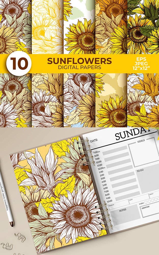 Sunflower Digital Paper Thanksgiving Autumn JPEG, (685002)