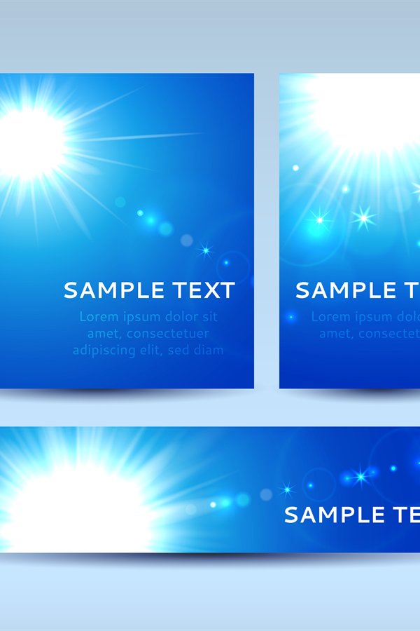 Blue invitation cards with lens flare