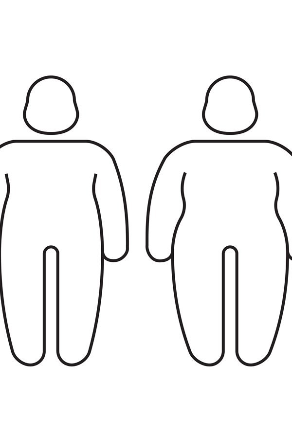Overweight person. Outline silhouettes of thin and fat peopl
