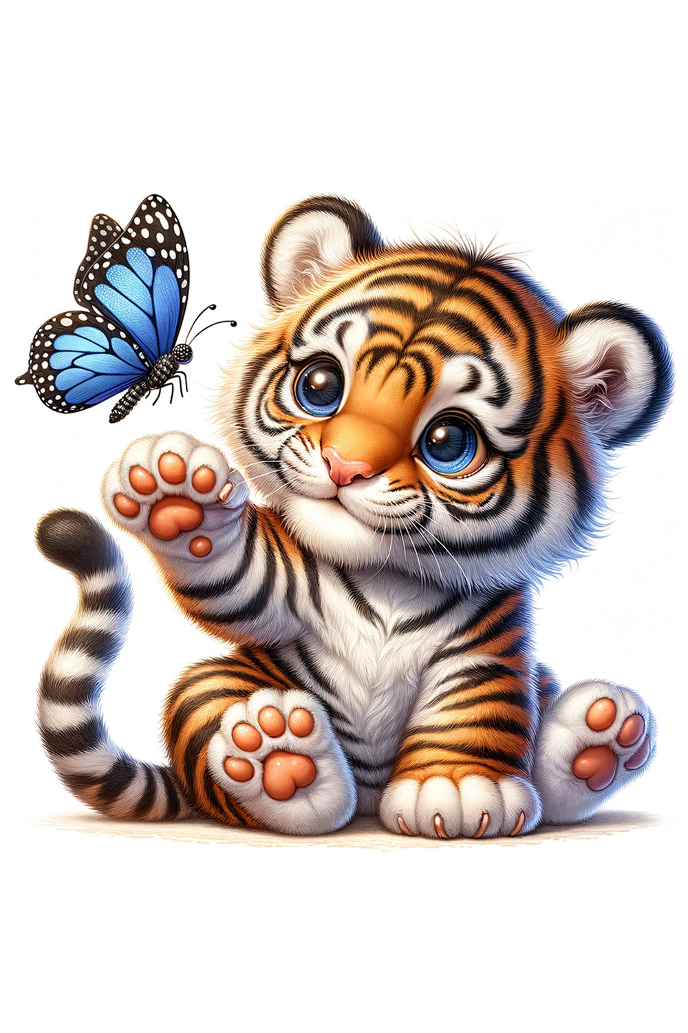 Cute Tiger Playing with Butterfly JPG File (3526302)