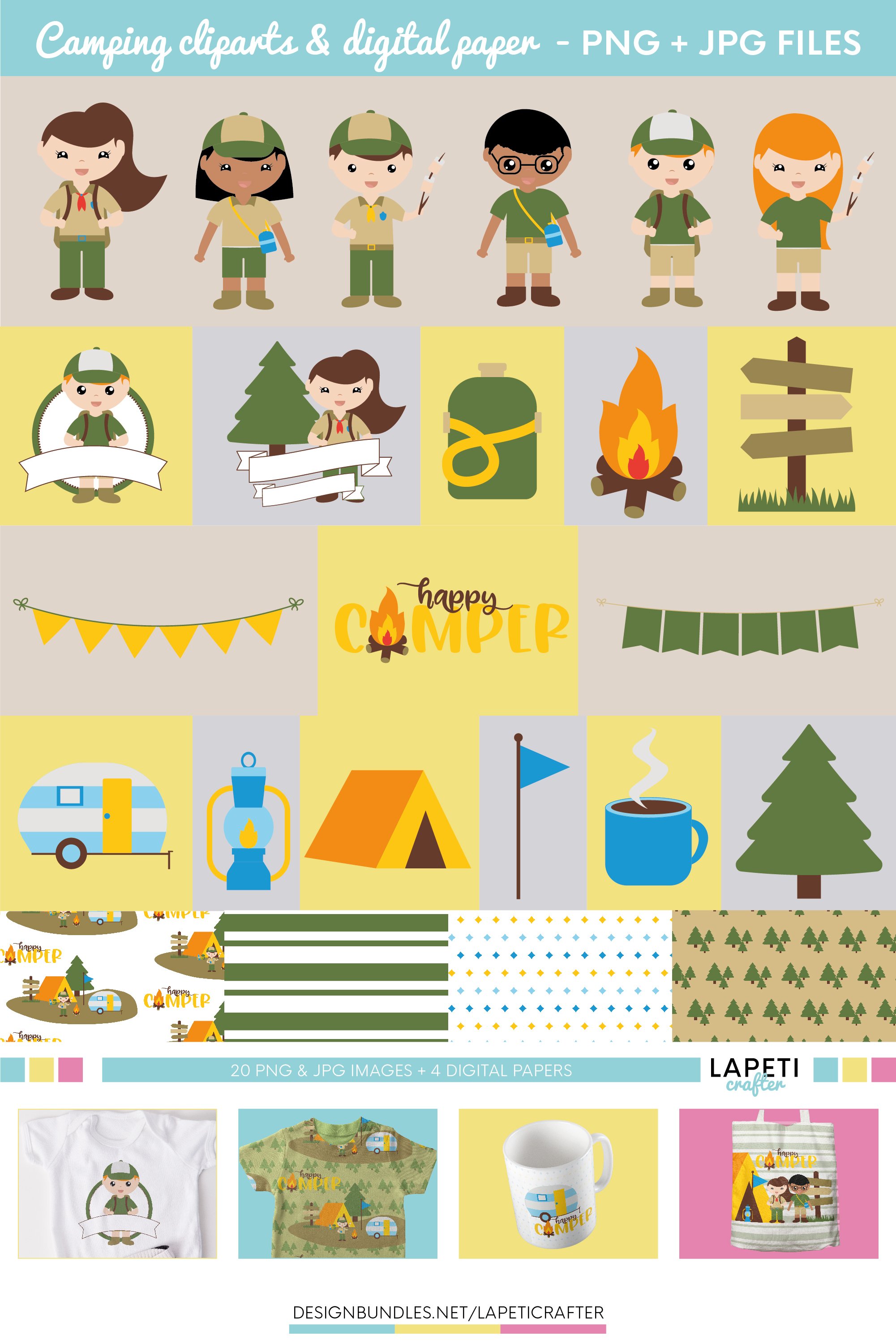 Camping Clipart Pack for Summer Crafts, Outdoors png bundle