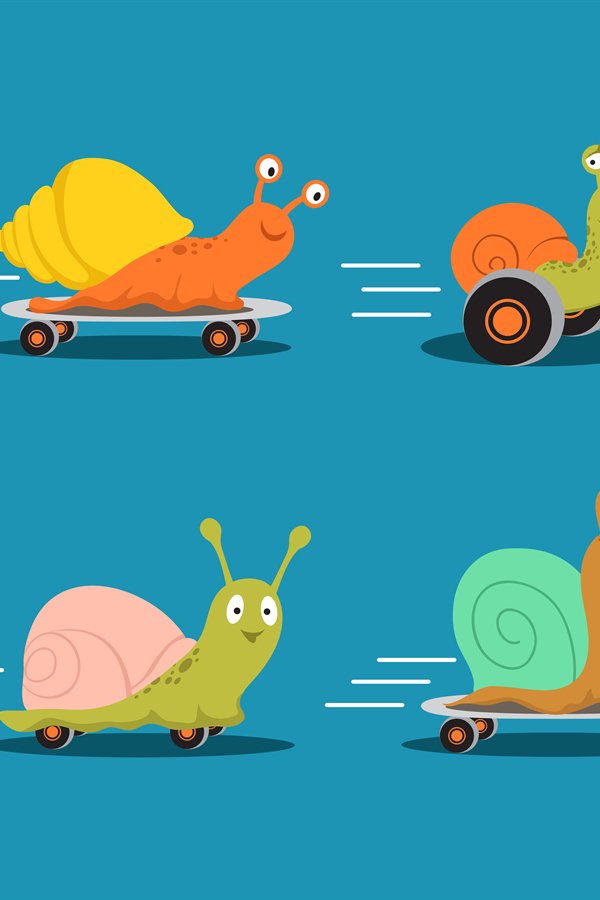 Fast characters snails cartoon vector of set