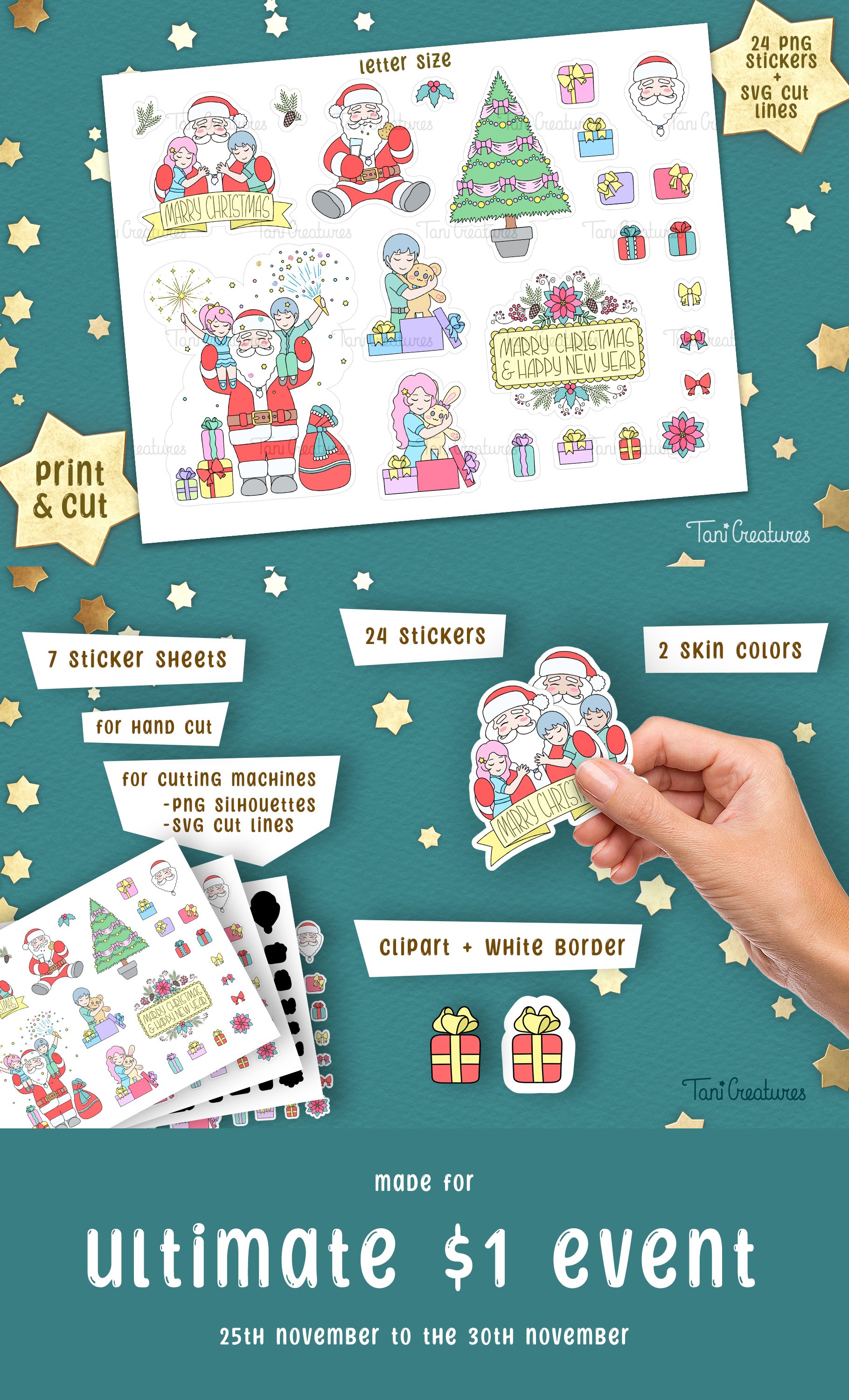 Christmas Printable Stickers - Print and Cut Sticker Sheet