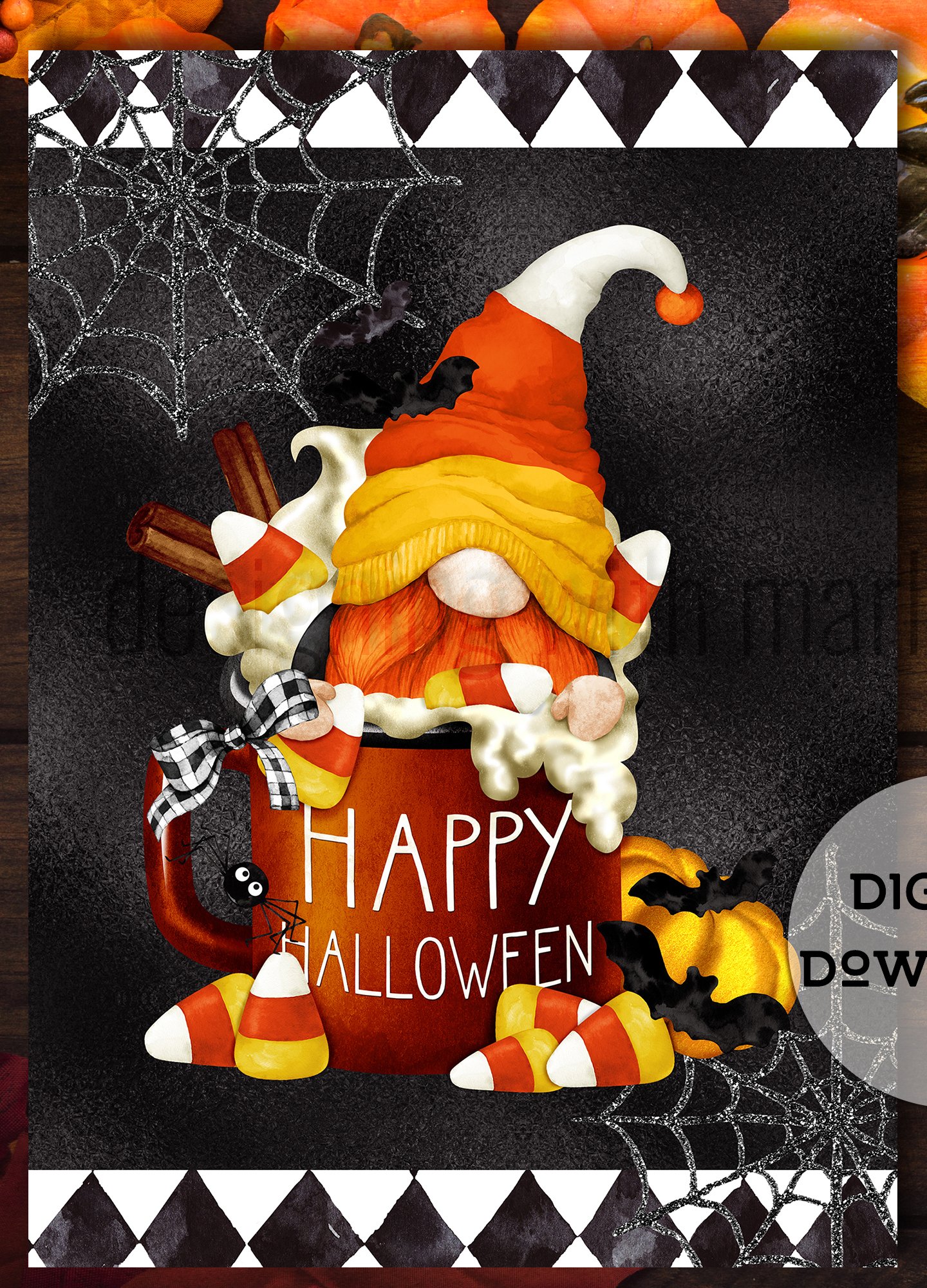 Happy Halloween 5x7 Candy Corn Gnome Printable Greeting Card