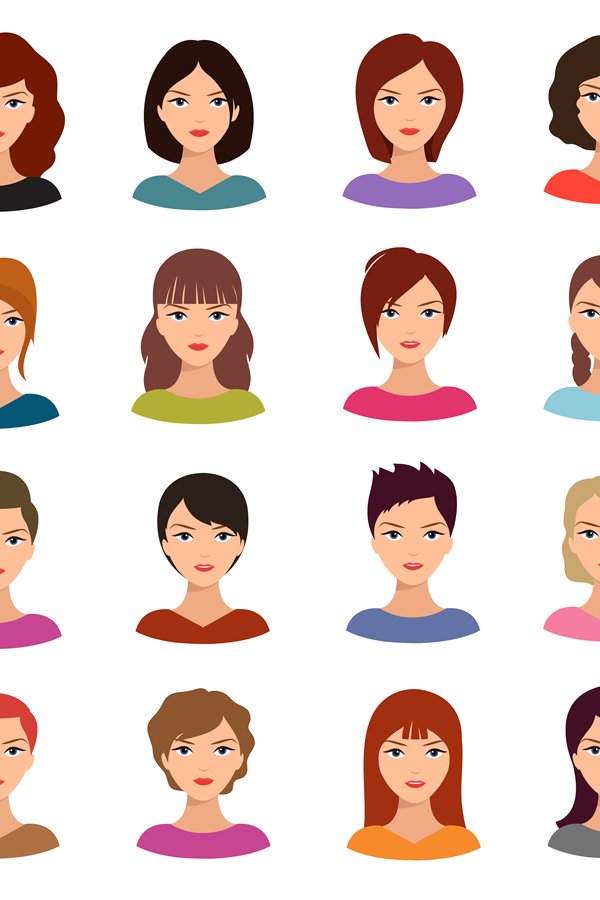 Female portraits. Young woman heads with various hairstyle v