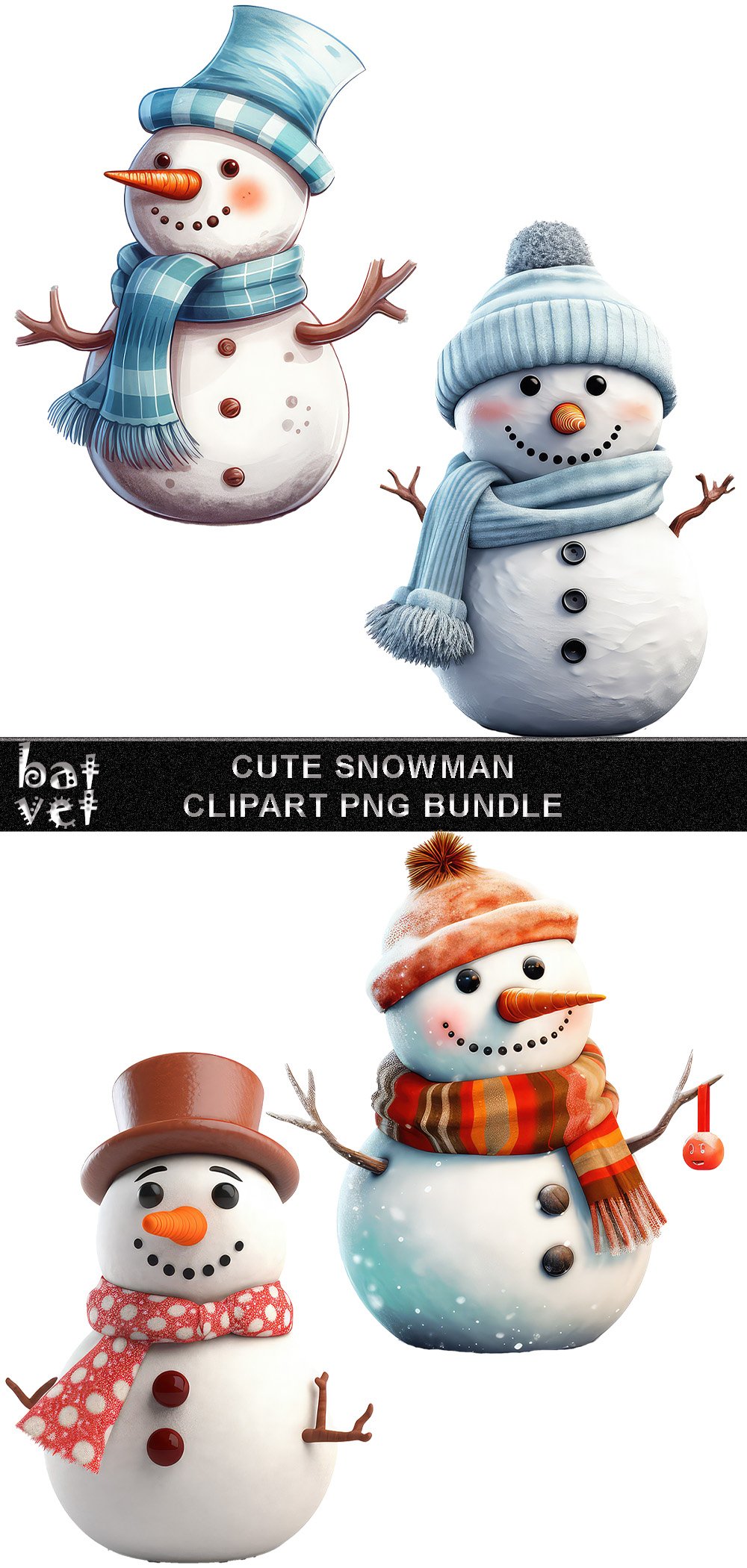 Cute Snowman Clipart PNG | Christmas Snowman Illustration