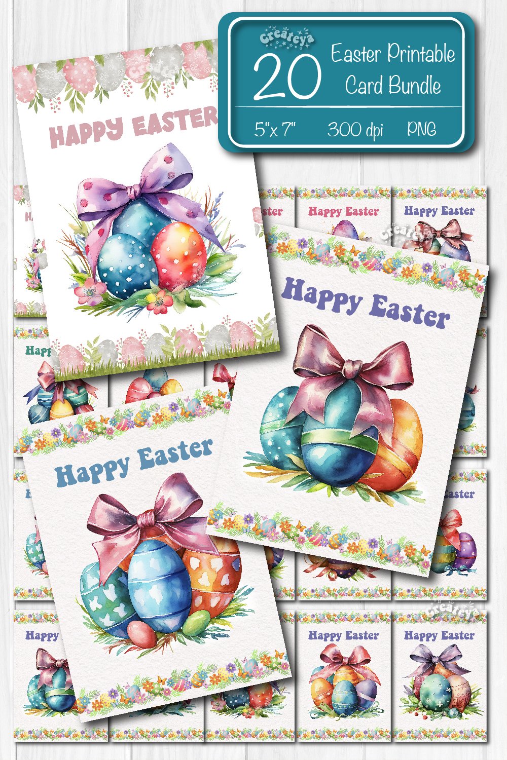 Printable Easter card Bundle Watercolor Easter Bunny card