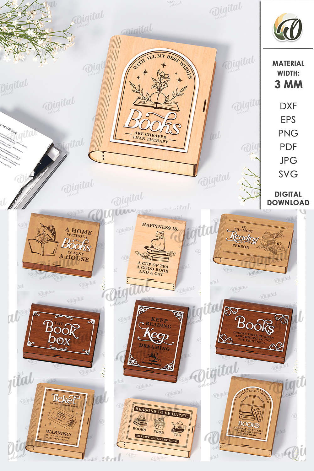 Book Box Bundle Laser Cut. Wooden Gift Box SVG