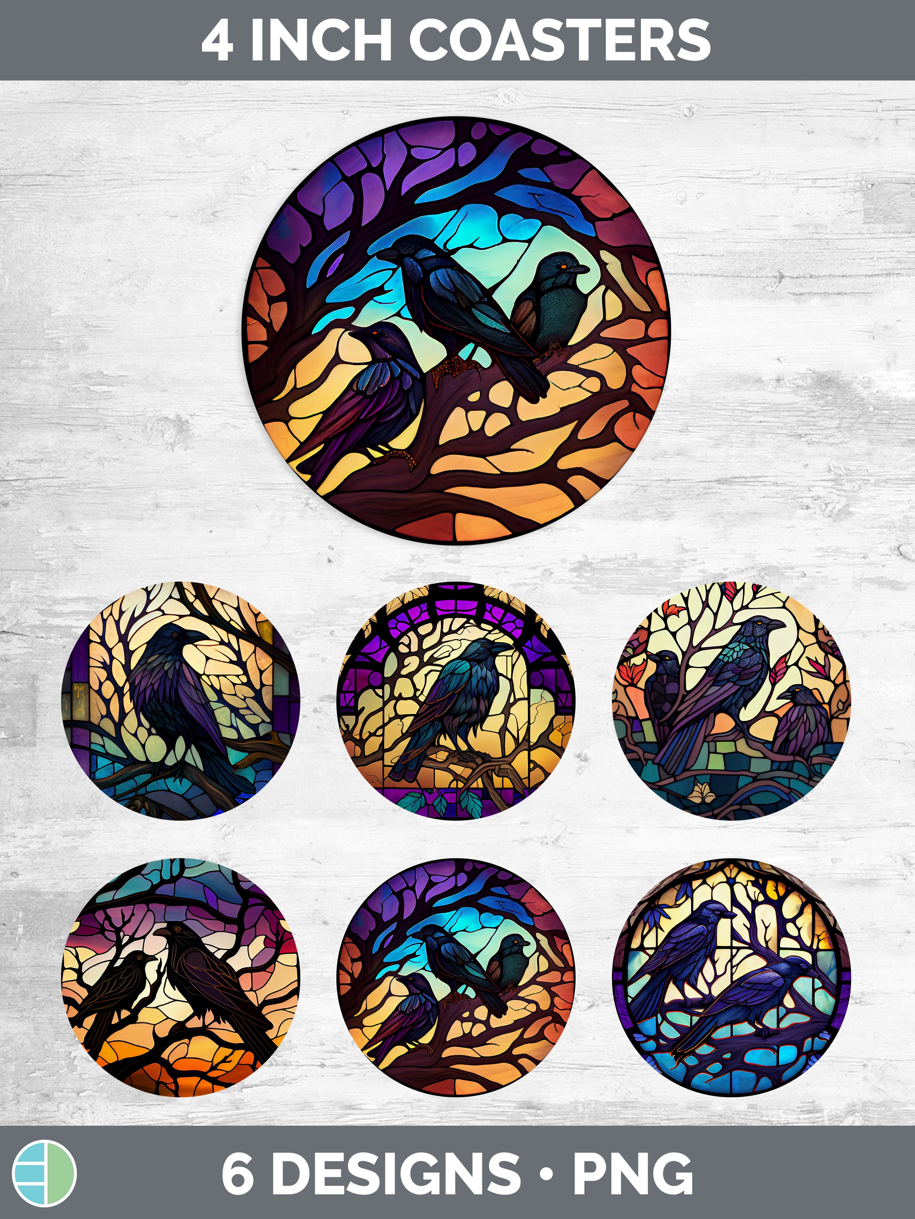 Stained Glass Crow Bird Round Coaster | Sublimation Coaster