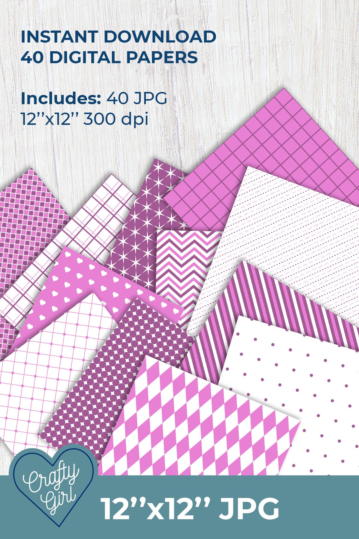 Printable Magenta Seamless Digital Papers Geometric Bundle