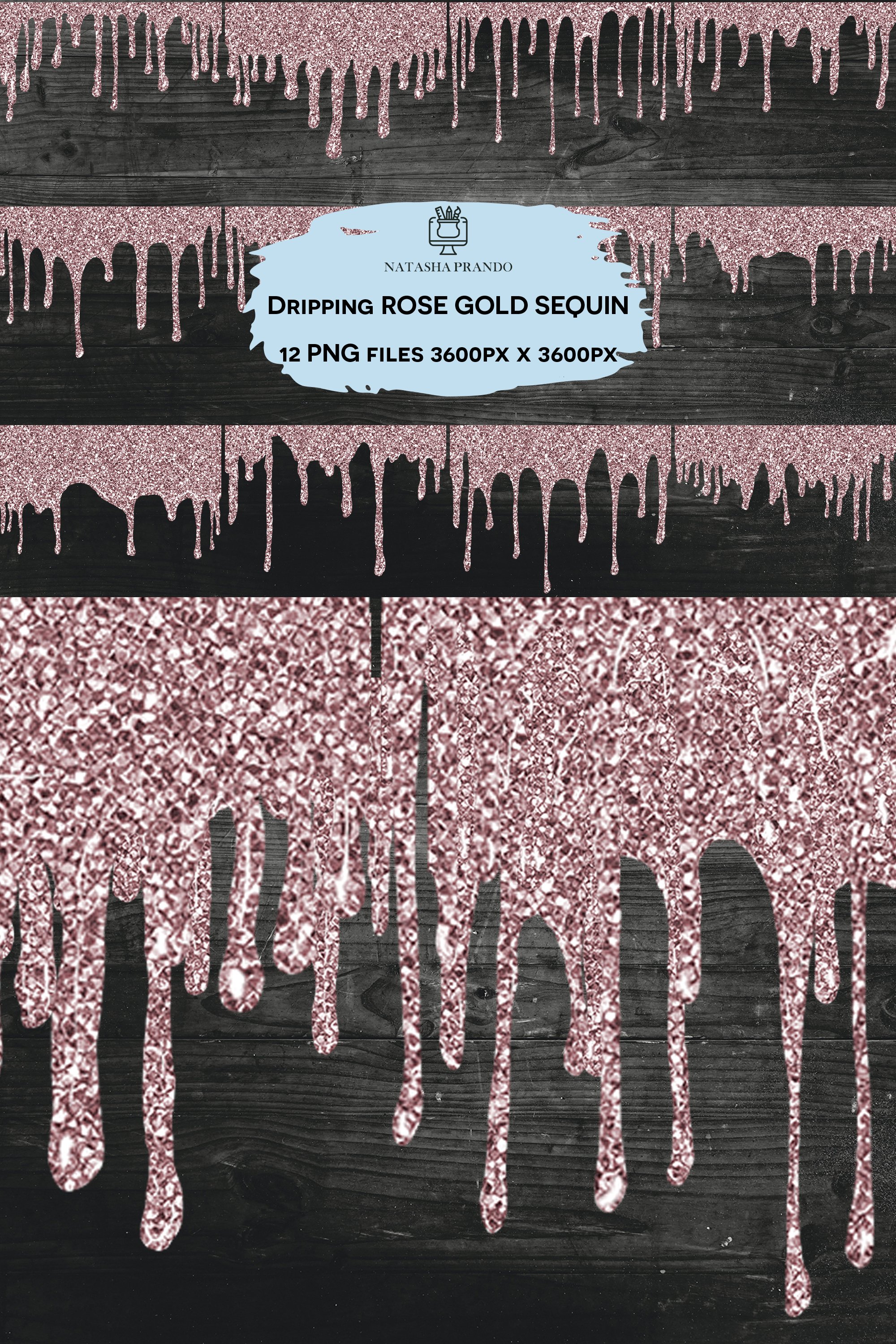 Dripping Rose Gold Sequin Clipart Bundle