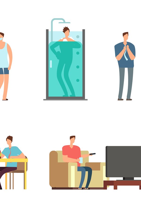 Man in everyday life. People daily routine vector cartoon bu