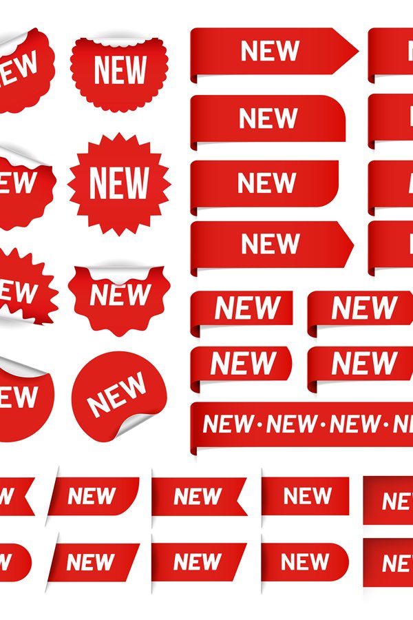 New label sticker. Newest angle tag, sales banner badge stic