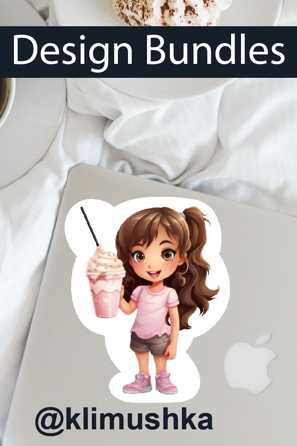 Girl with milkshake sticker|Printable Sticker Sheet