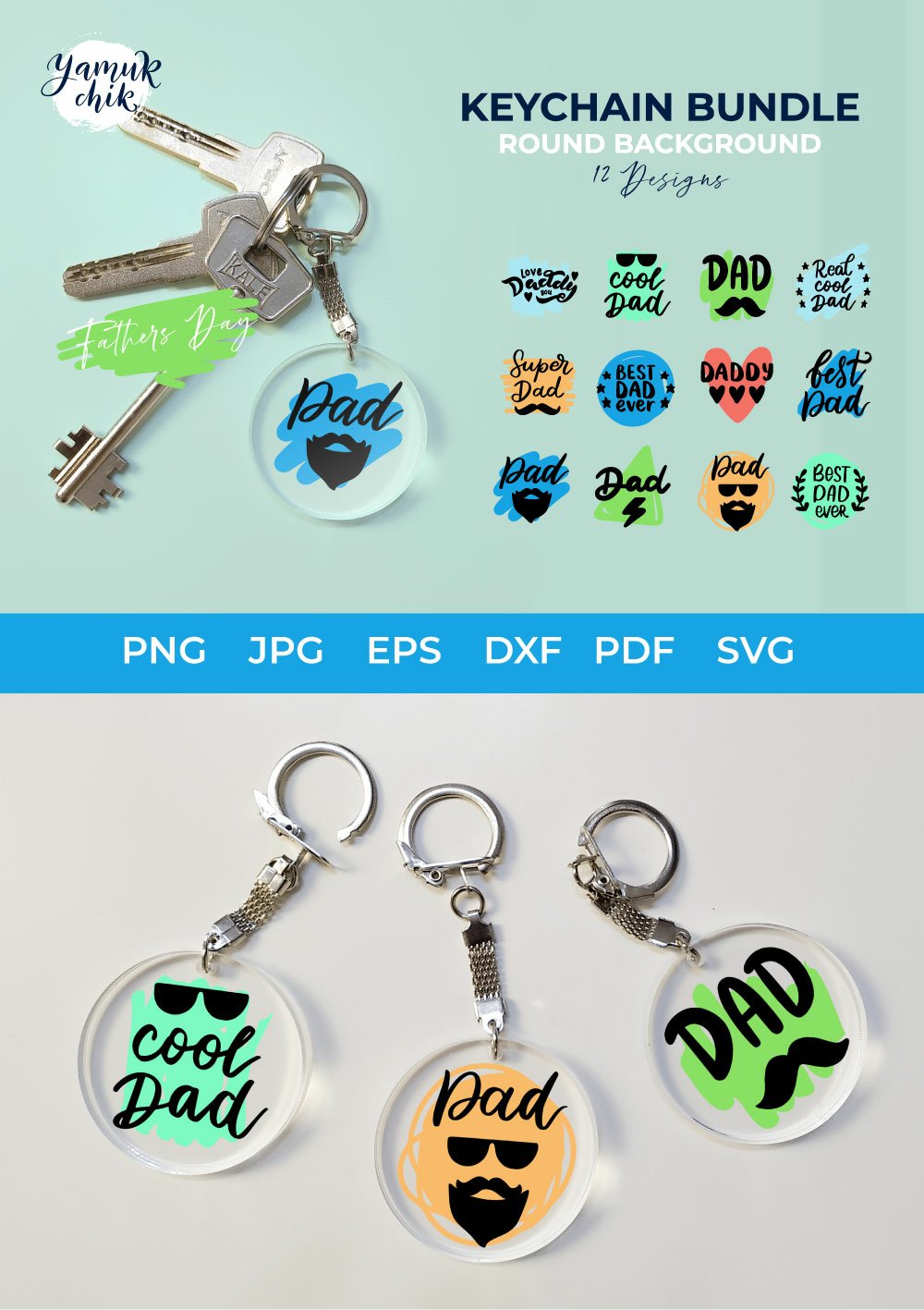 12 Fathers day Keychain SVG Bundle for Cutting Machines