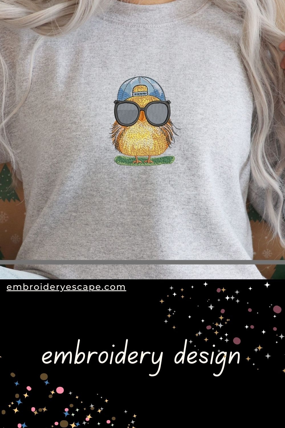 Colorful Bird Embroidery Design - Cool Chick Pattern