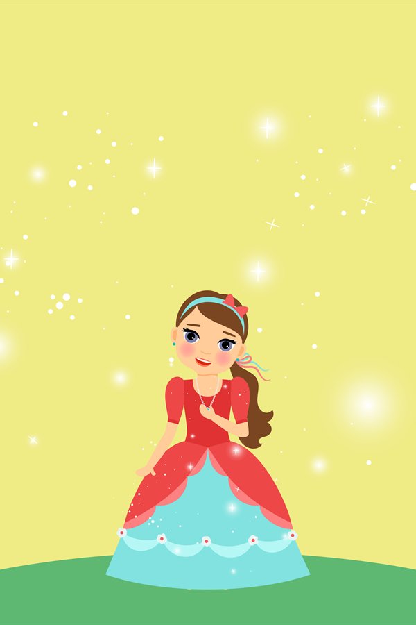 Beautiful cartoon princess on yellow background