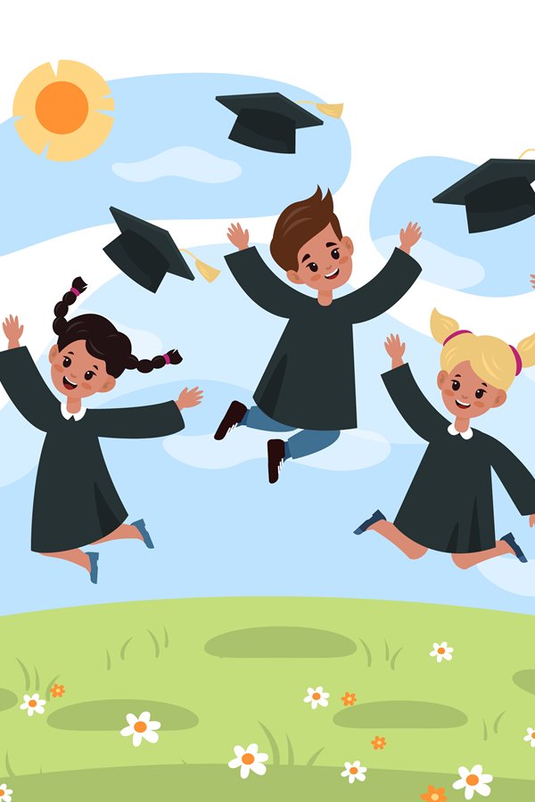 Kids graduation day. Kindergarten cute multiethnic children